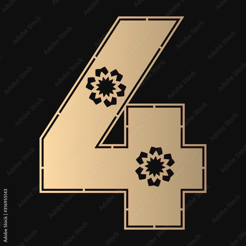 Laser cutting digit four. Woodcut vector design. Plywood lasercut gift ...