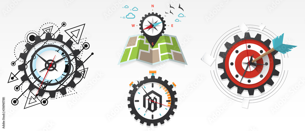 Clock abstract futuristic design, Time gear. Map and compass, Market ...