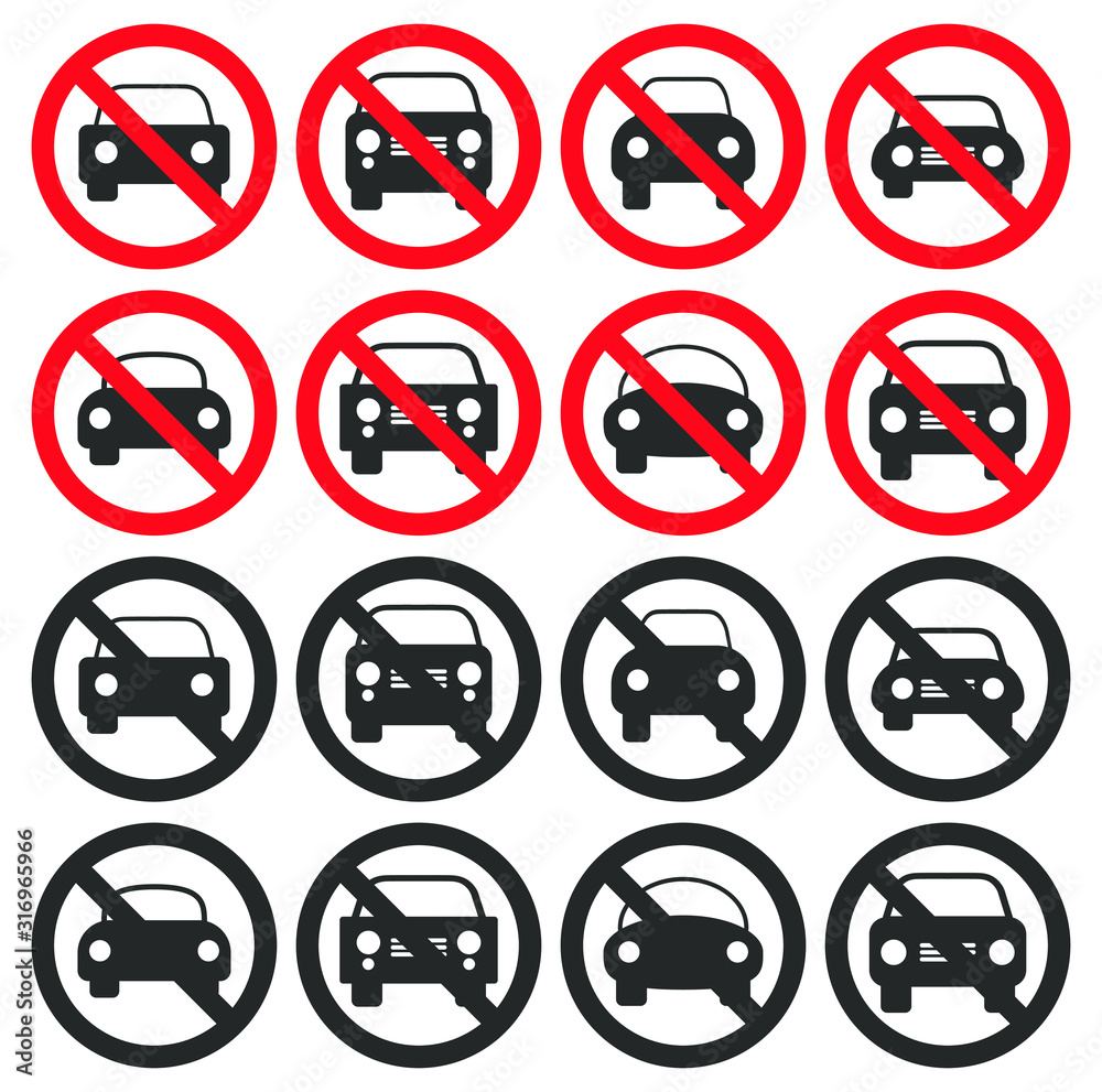 Prohibited cars and vehicles icon shape. Don´t drive logo symbol ...