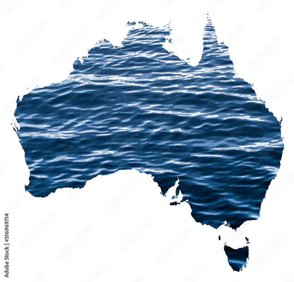 Map of Australia with a photo of water surface in the background as a ...