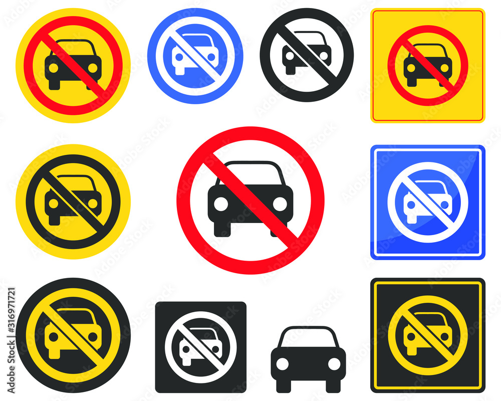 Prohibited cars and vehicles icon shape. Don´t drive logo symbol ...