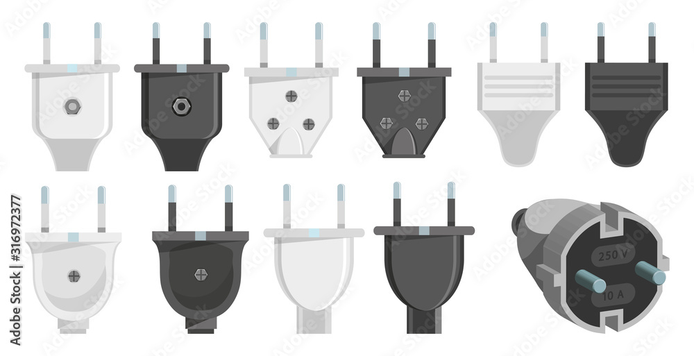 Electric plug set. 3d vector. Plugs icons. Connection cable. Vector ...
