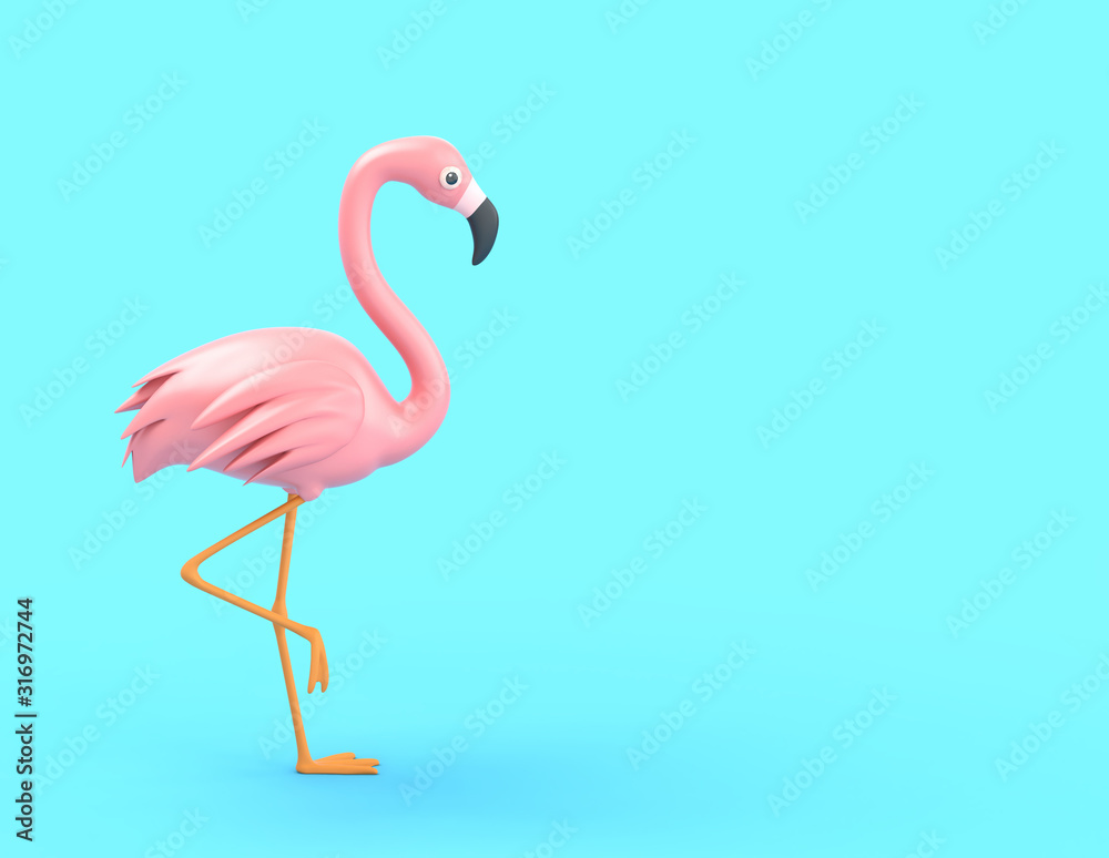 Cartoon pink flamingo on blue background Stock Illustration | Adobe Stock