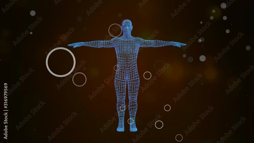3D Avatar showing holographic projection of man body rotating in ...