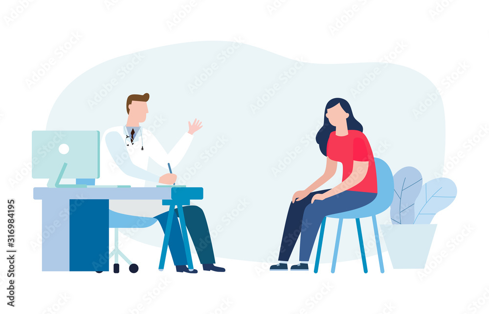 Medicine concept with a doctor and patient in hospital medical office ...