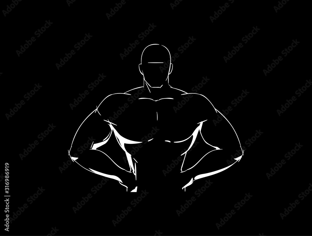 Vetor de Silhouette of a strong muscular athlete. Drawing Male figure ...