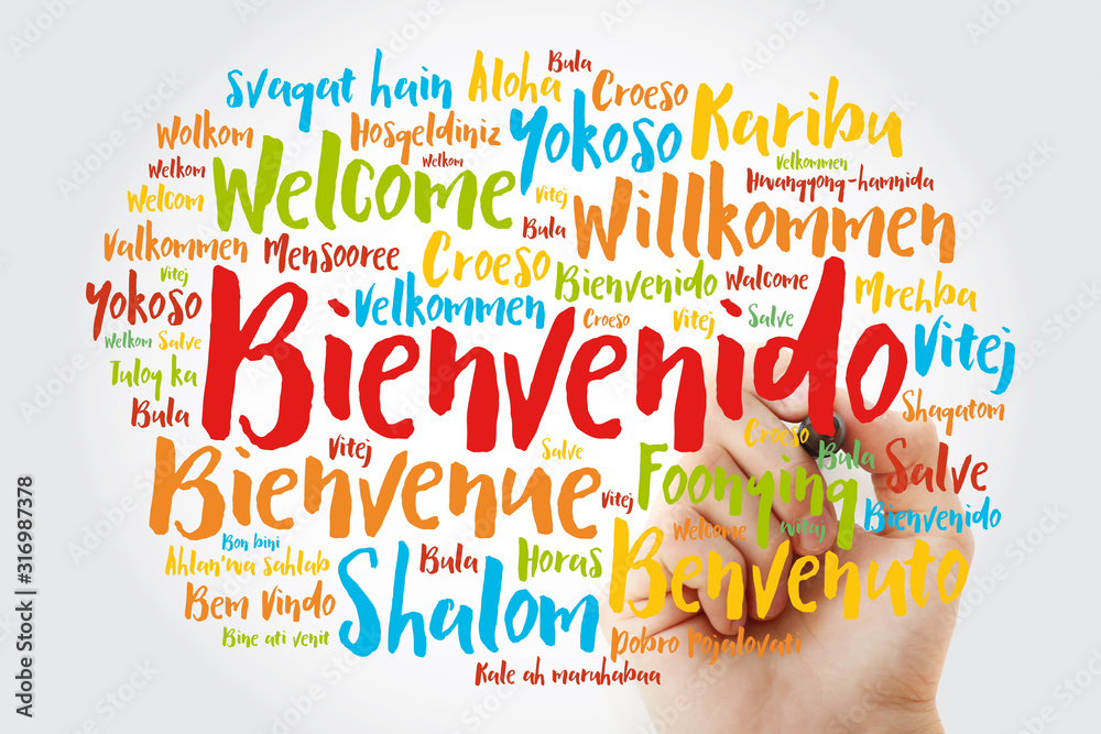 Bienvenido (Welcome in Spanish) word cloud with marker in different ...