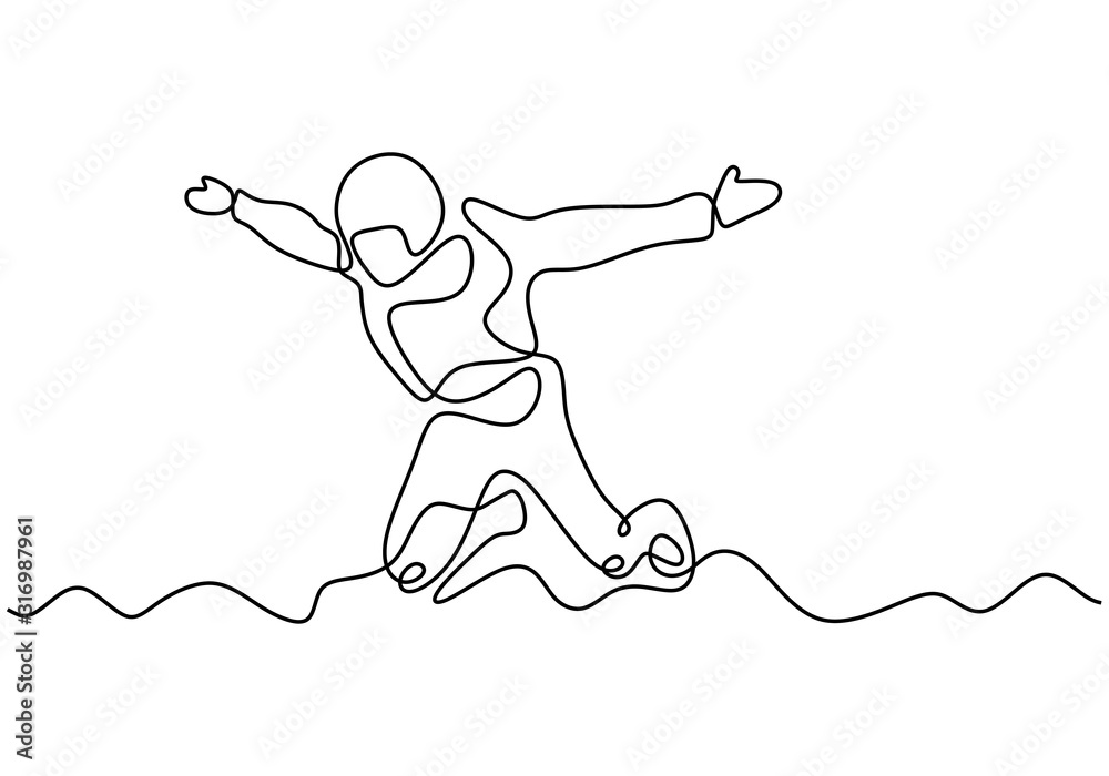 Skydiving one line drawing. Vector single continuous hand drawn of ...
