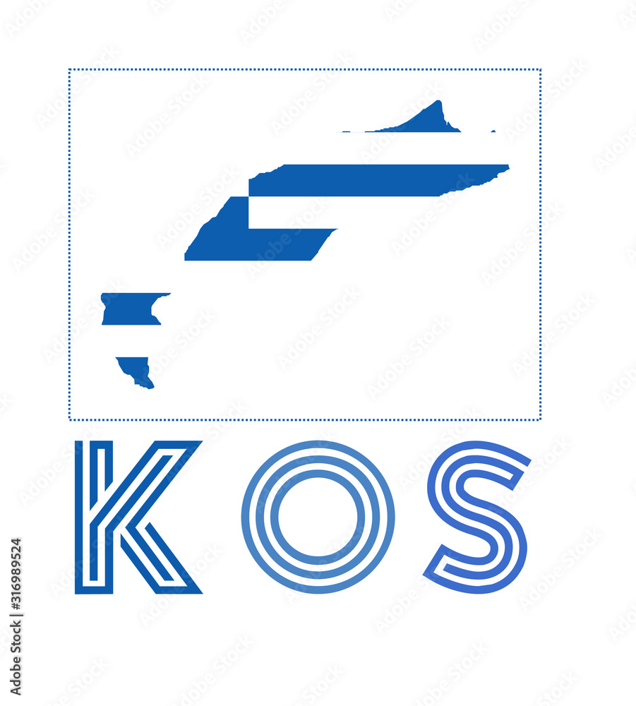 Kos Logo. Map of Kos with island name and flag. Vibrant vector ...