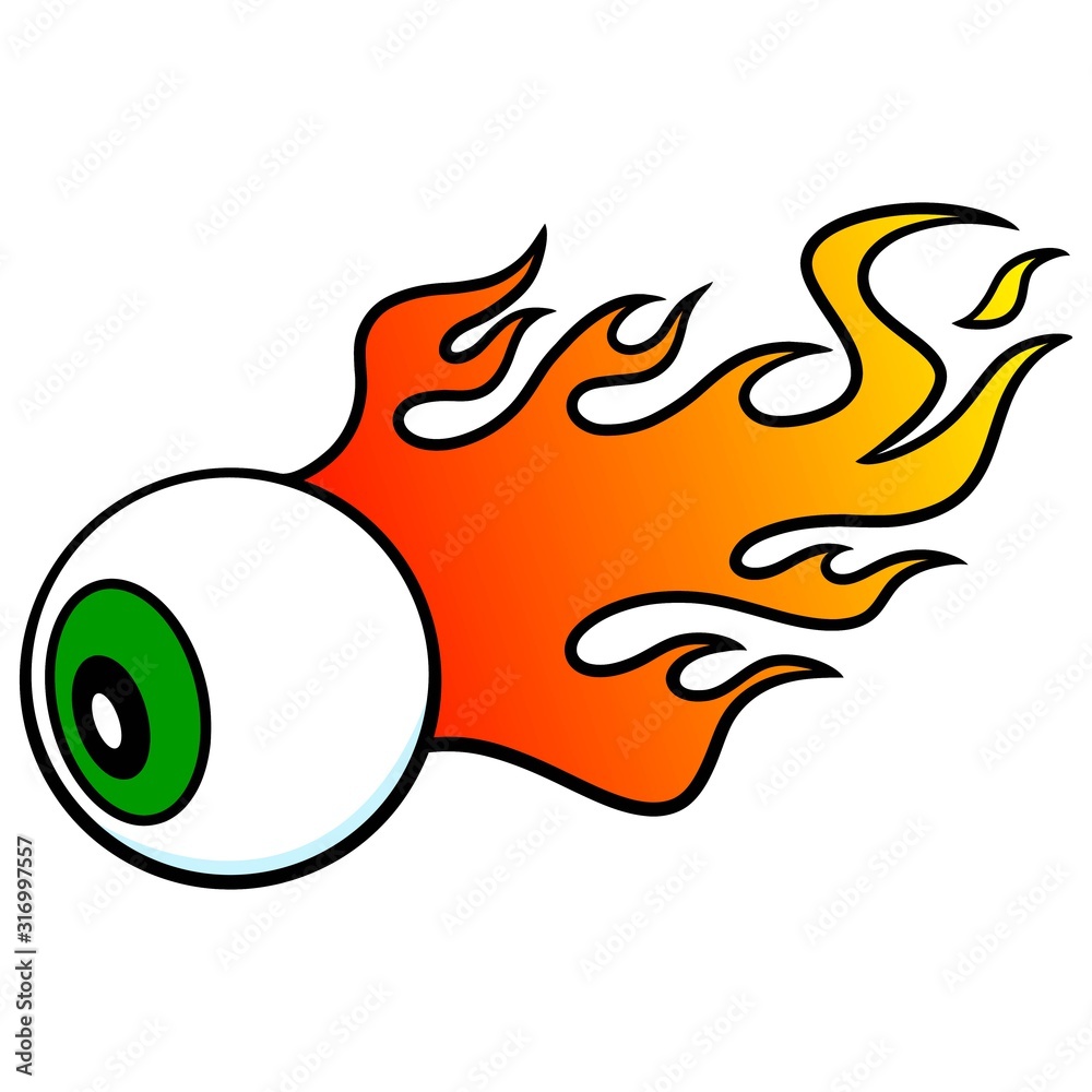 Eyeball On Fire - A cartoon illustration of a Eyeball with flames ...
