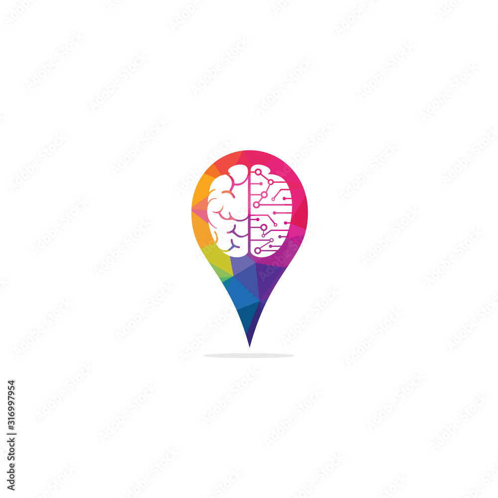 Think location logo. Brain with location pin logo design. Smart pin ...