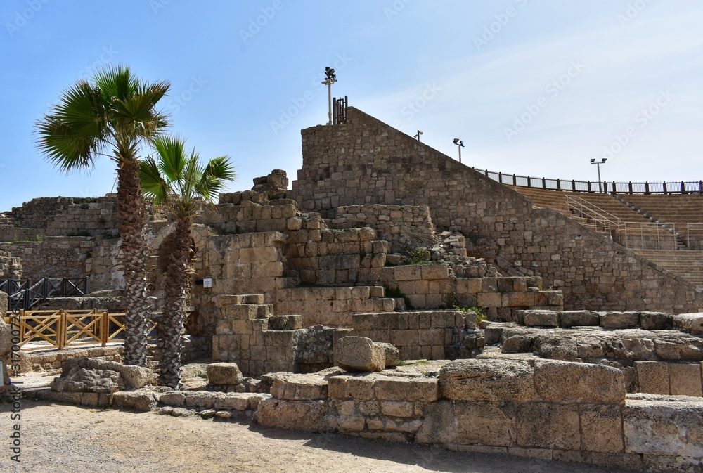 Ruins of the ancient city port of Caesarea. Caesarea was a Roman city ...