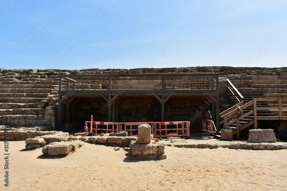 Ruins of the ancient city port of Caesarea. Caesarea was a Roman city ...