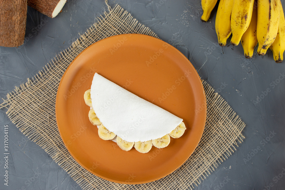 Banana Tapioca, a tradicional Brazilian food. Made from starch of ...