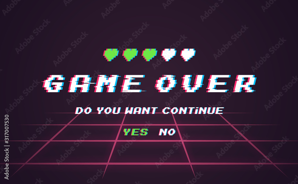 Game over vector pixel background, texture damage. Effect glitch error ...