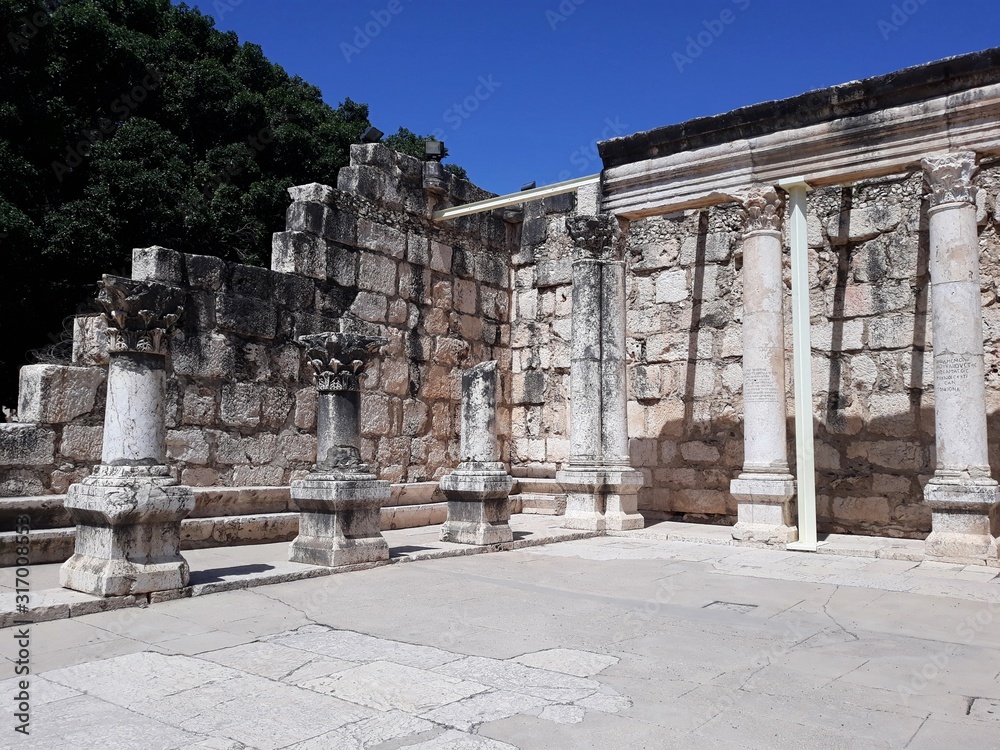 The ruins of the 4th-century old synagogue in Capernaum, where Jesus ...