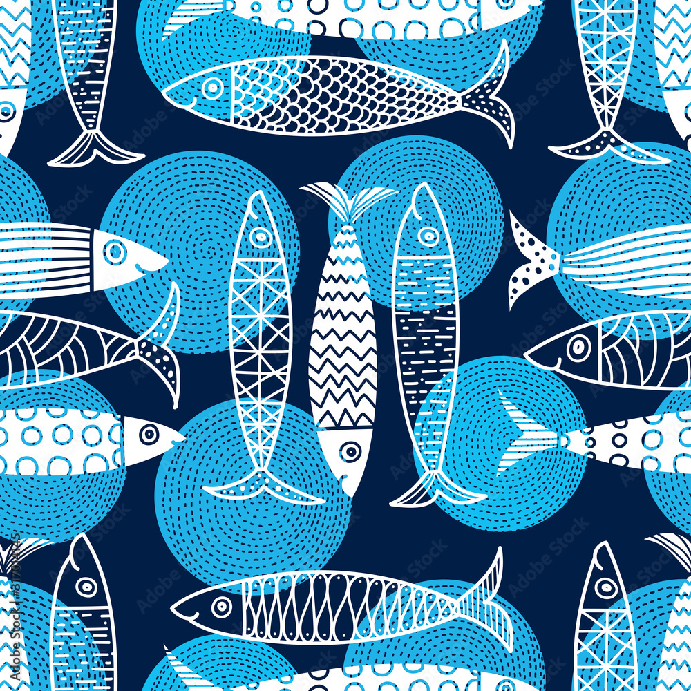 Cute fish. Kids line background. Seamless pattern. Can be used in ...