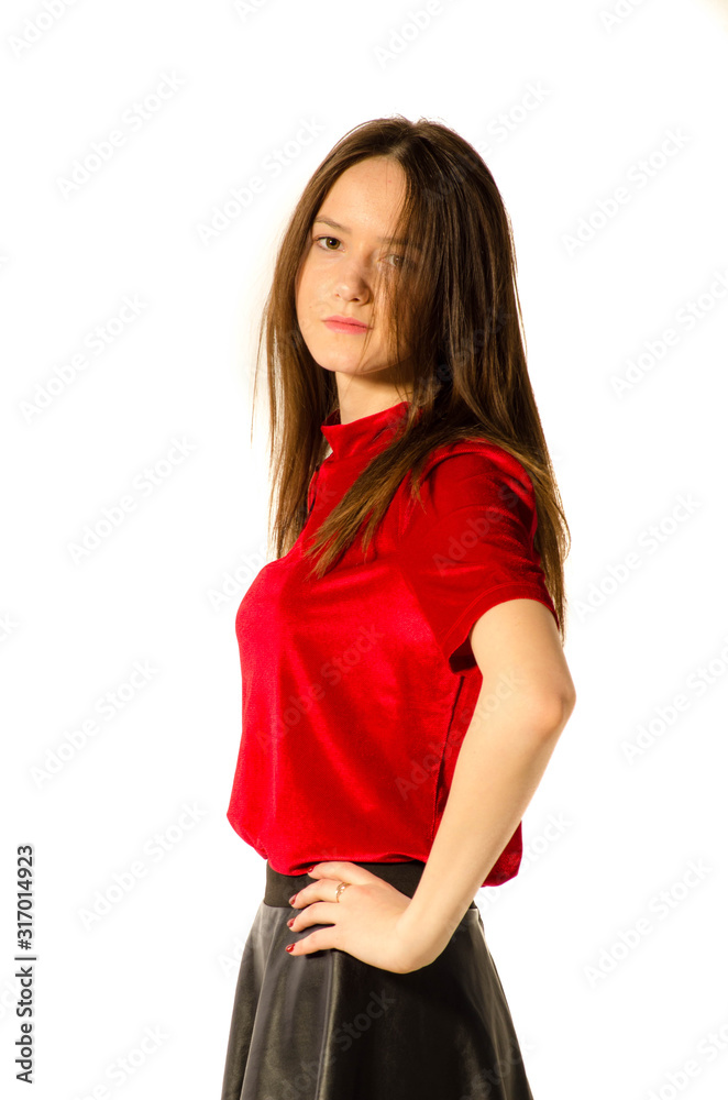Portrait of young beautiful girl. Photo-shoot executed in the studio ...