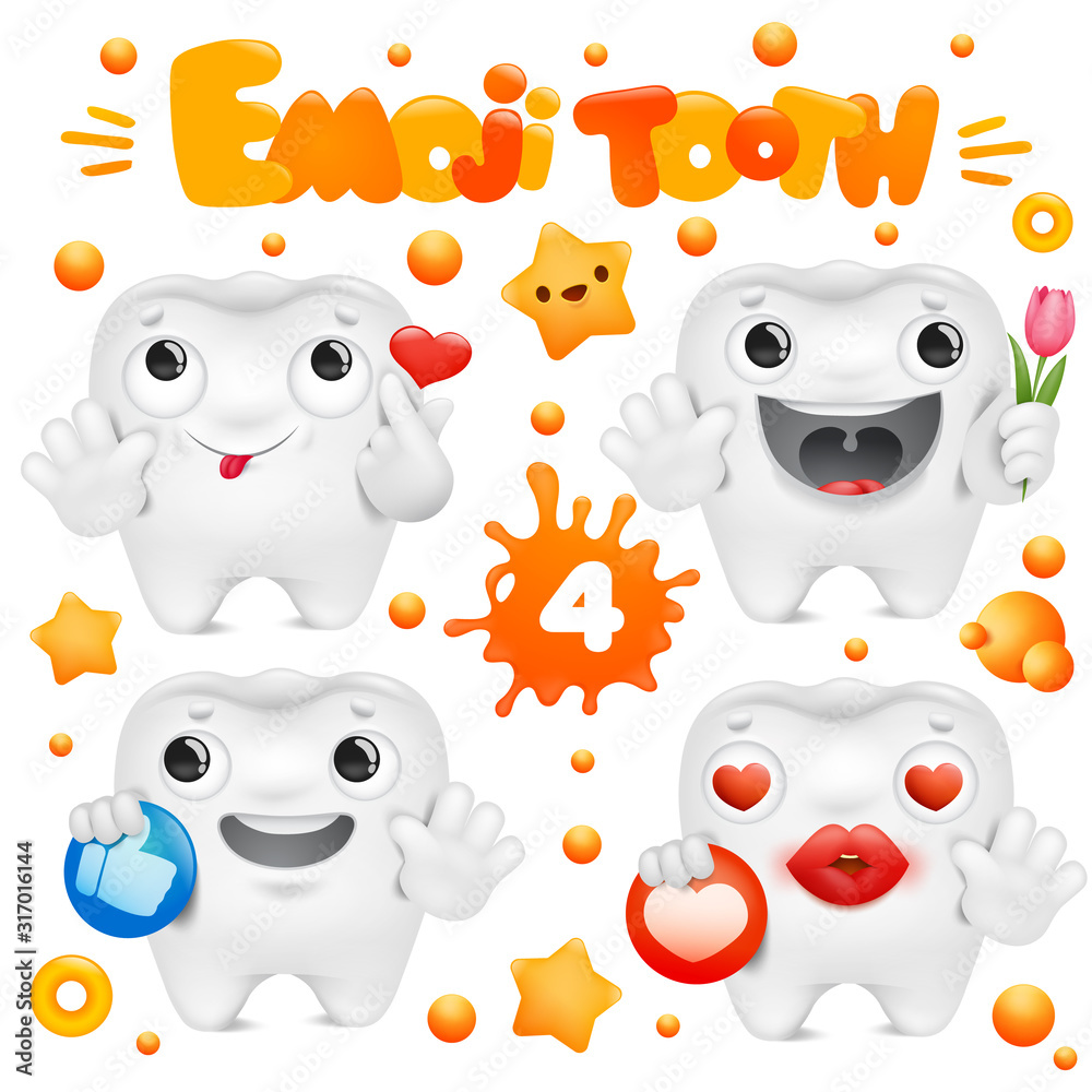 Tooth cartoon emoji character in various emotions collection Stock ...