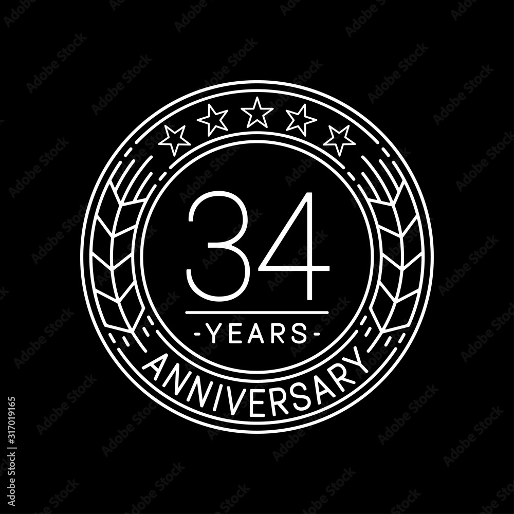 34 years anniversary logo template. 34th line art vector and ...