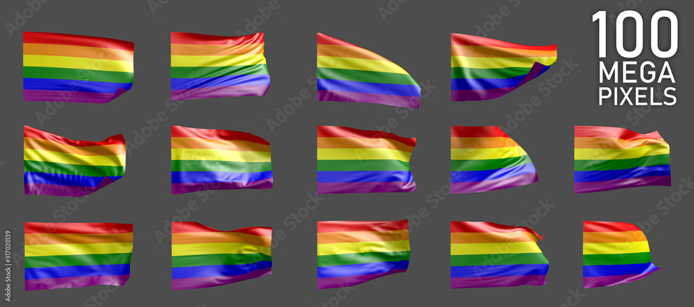 Gay Pride flag isolated - different realistic renders of the waving ...