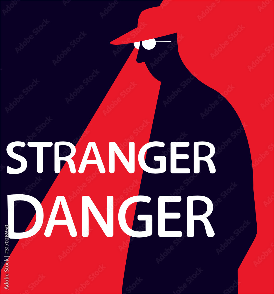 Simple flat vector illustration of stranger danger warning sign. Online ...
