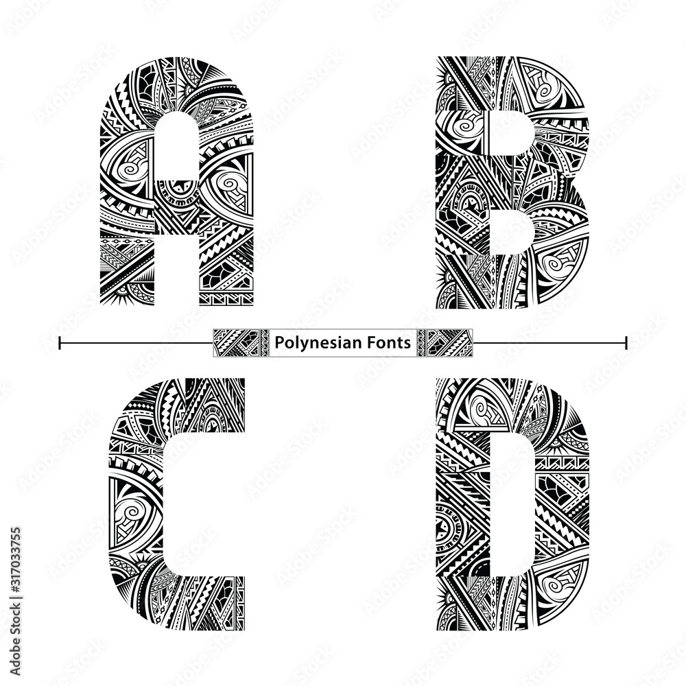 Alphabet Polynesian style in a set ABCD Stock Vector | Adobe Stock