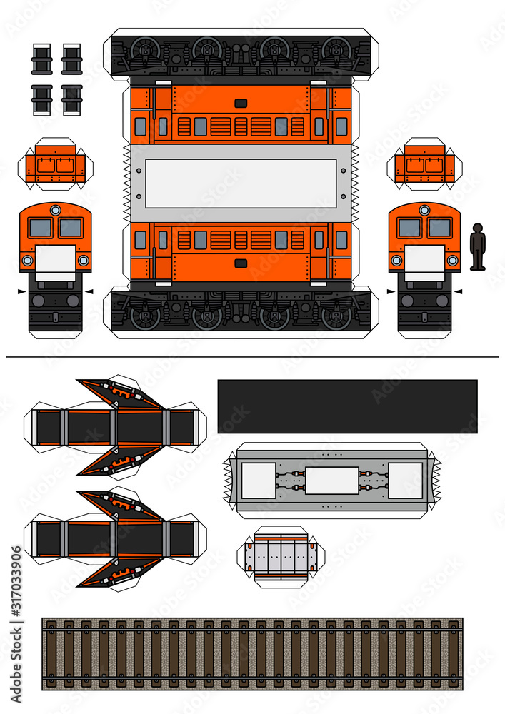 The vector paper model of a vintage orange electric locomotive Stock ...