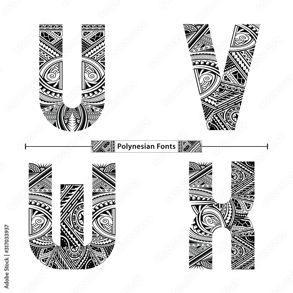 Alphabet Polynesian style in a set UVWX Stock Vector | Adobe Stock