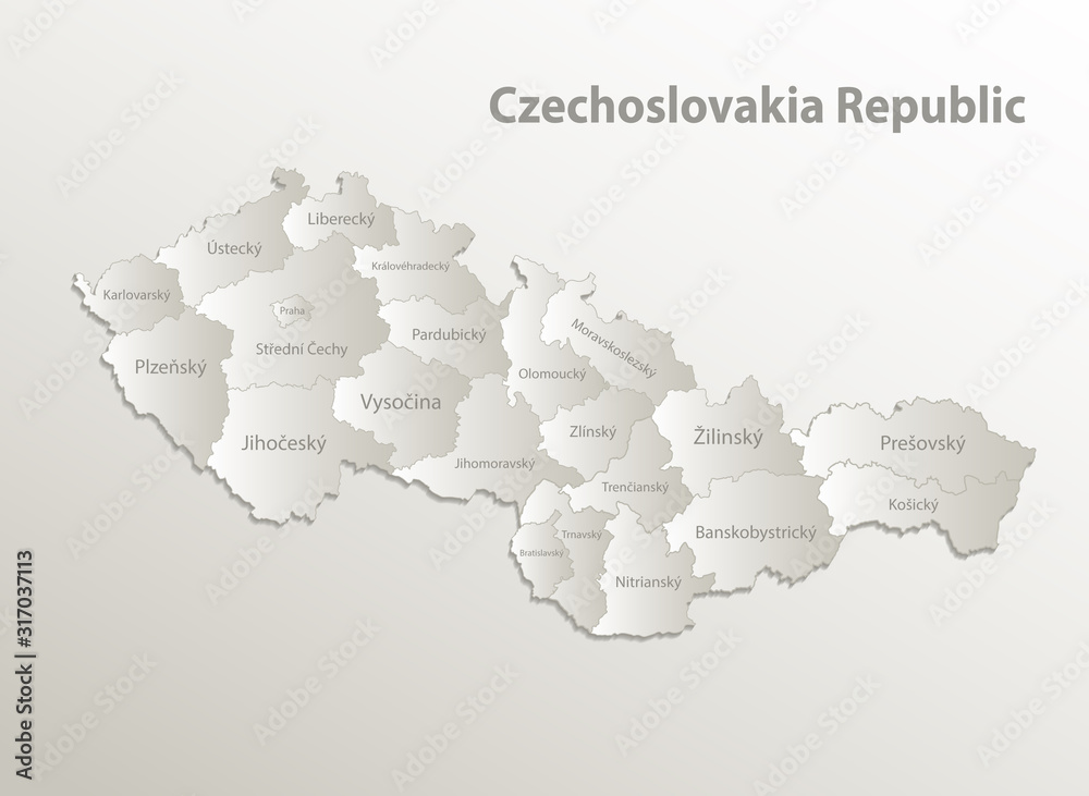 Czechoslovakia Republic map administrative division, separates regions ...