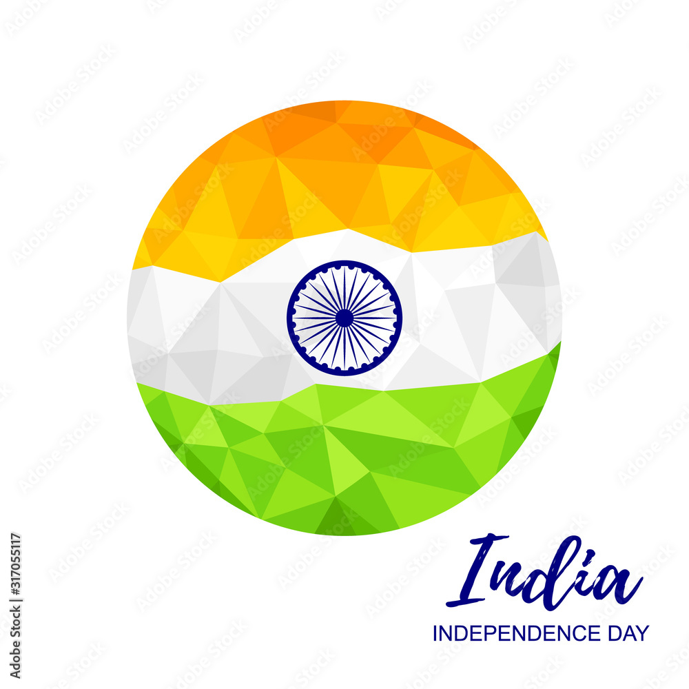 Vector polygonal background of India flag. Indian flag triangle sun ...