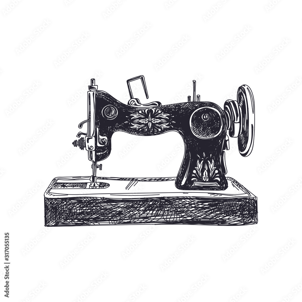 Sewing machine hand drawn black and white vector illustration Stock ...