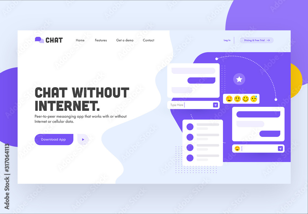 Webiste Landing Page Layout with Messaging App Illustrations Stock ...