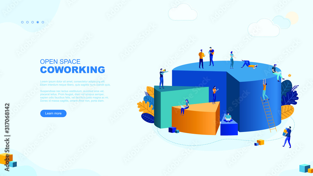 Trendy flat illustration. Open space Coworking page concept. Office ...