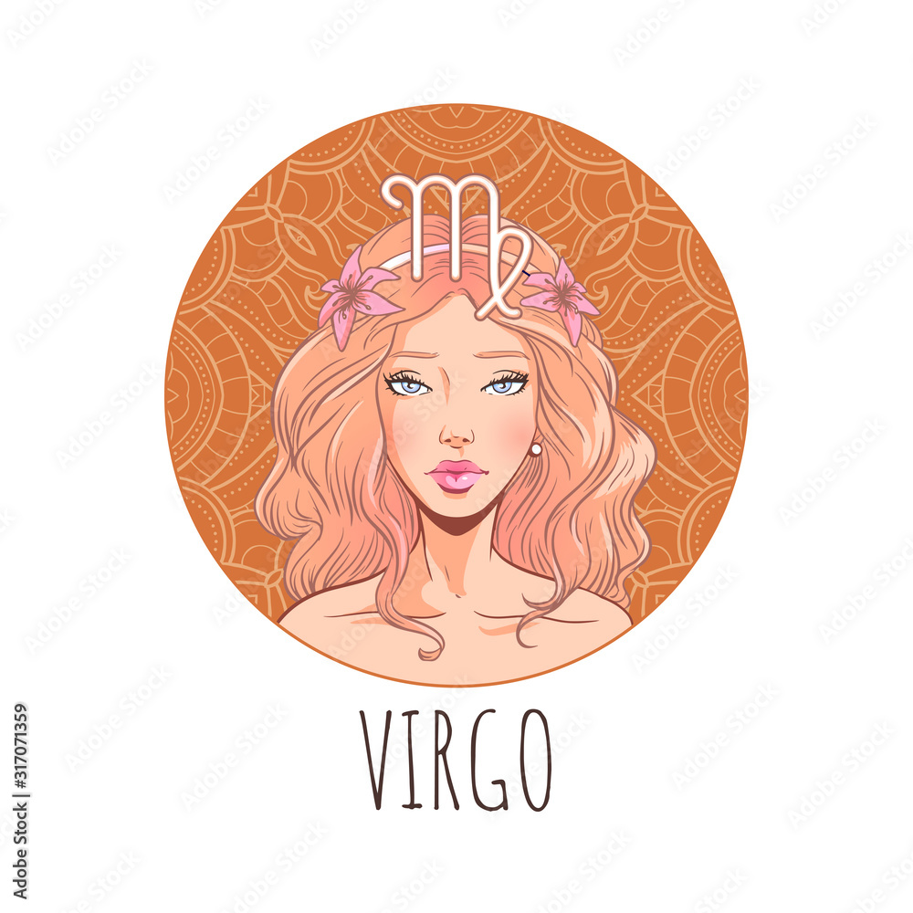 Virgo zodiac sign artwork, beautiful girl face, horoscope symbol, star ...