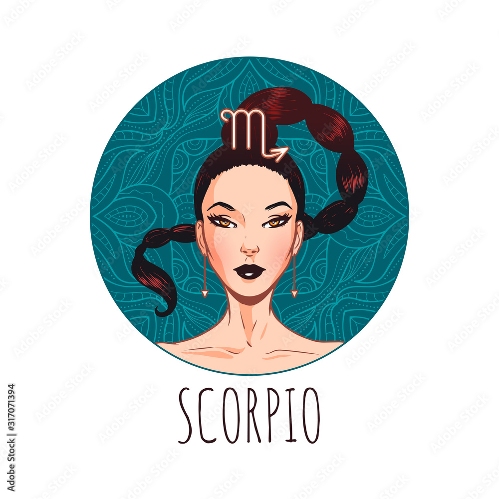Scorpio zodiac sign artwork, beautiful girl face, horoscope symbol ...
