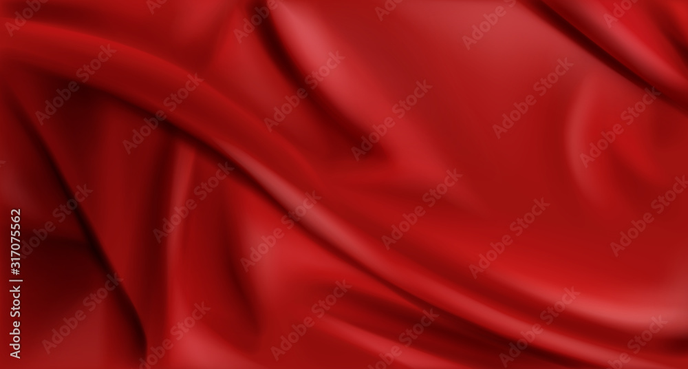 Red silk folded fabric background, luxurious textile decoration ...