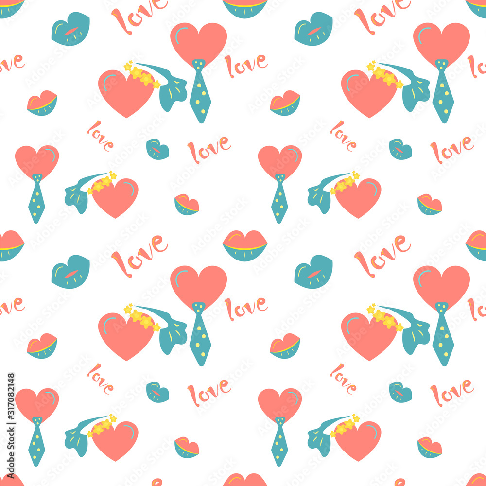 Seamless pattern with heart, couple in love, surface design for textile ...