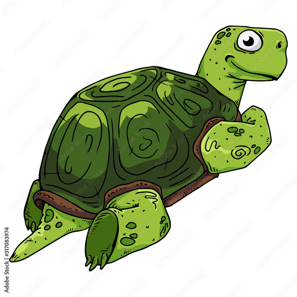 Turtle. Vector illustration of a sea turtle. Hand drawn cartoon ...