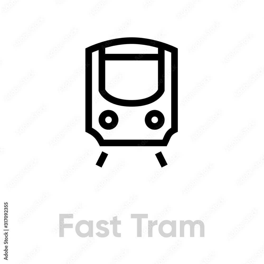 Light rail transit icon vector editable line. Fast Tram, LRT vector ...