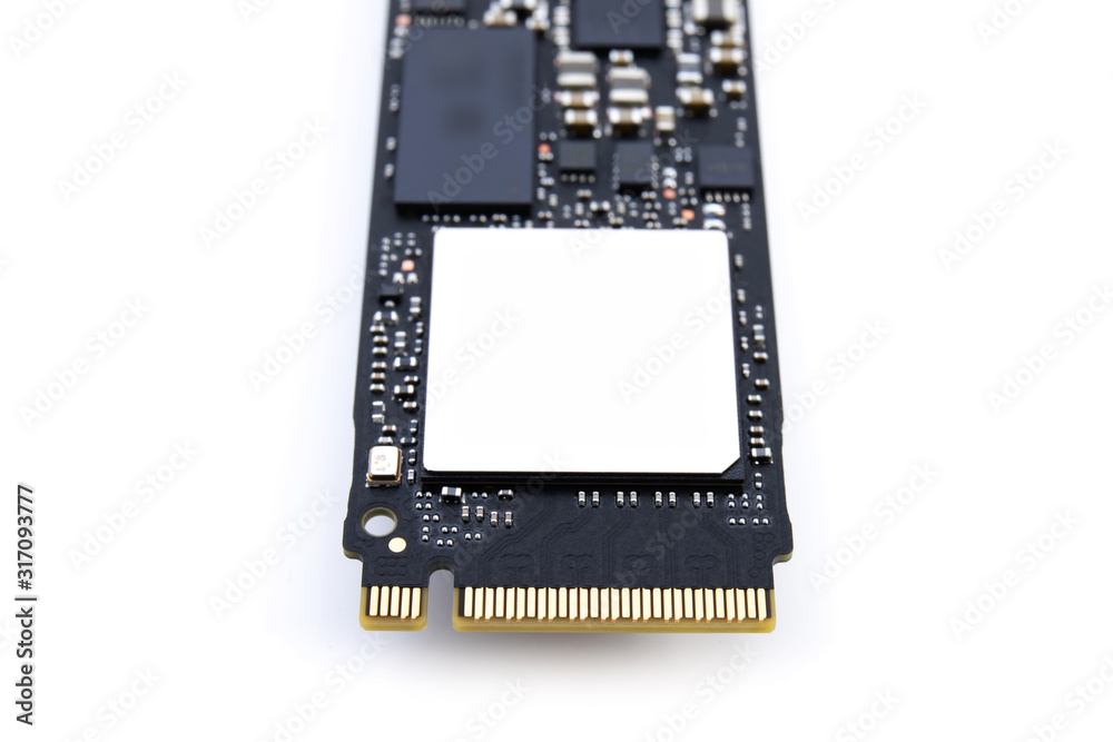 SSD hard drive NVMe version for slot M.2 laid on white background and ...