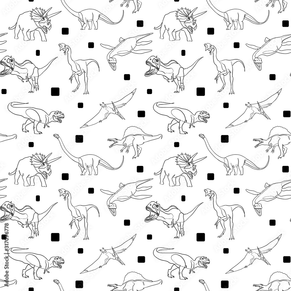 dinosaur pattern in one line drawing style. Contemporary Style Stock ...