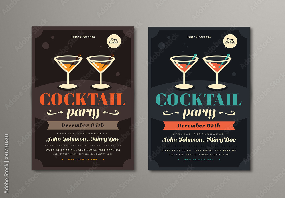 Cocktail Party Flyer Layout Stock Template | Adobe Stock