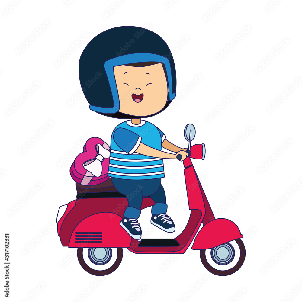 cartoon happy boy riding a classic motorcycle icon Stock Vector | Adobe ...
