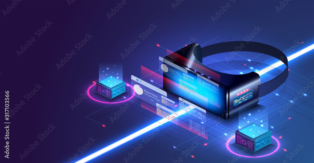 Virtual or augmented reality concept in isometric vector illustration ...