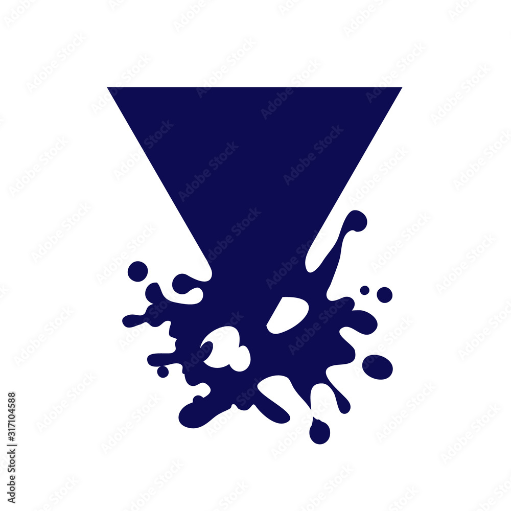 Dripping triangle dark blue icon. Liquid paint flows. Melted logo ...
