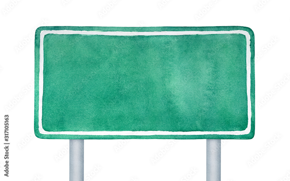 Green traffic road sign with empty board and white border, front view ...