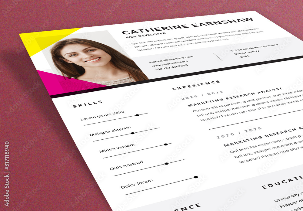 Resume Layout with Colorful Corner Highlight Elements Stock Template ...
