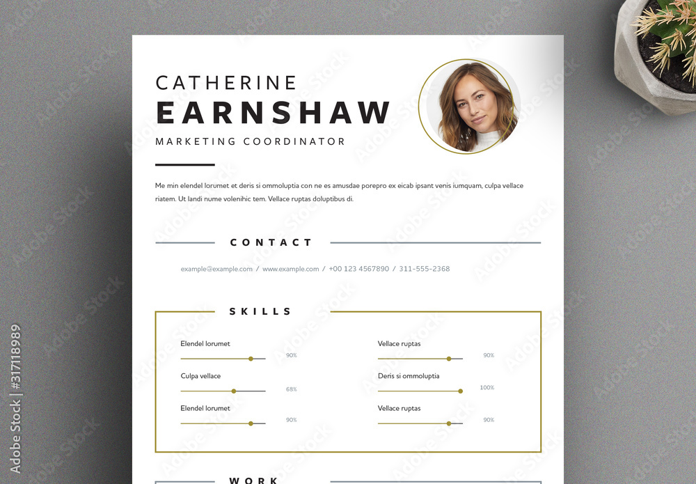 Resume Layout with Frame Elements and Gold Accents Stock Template ...