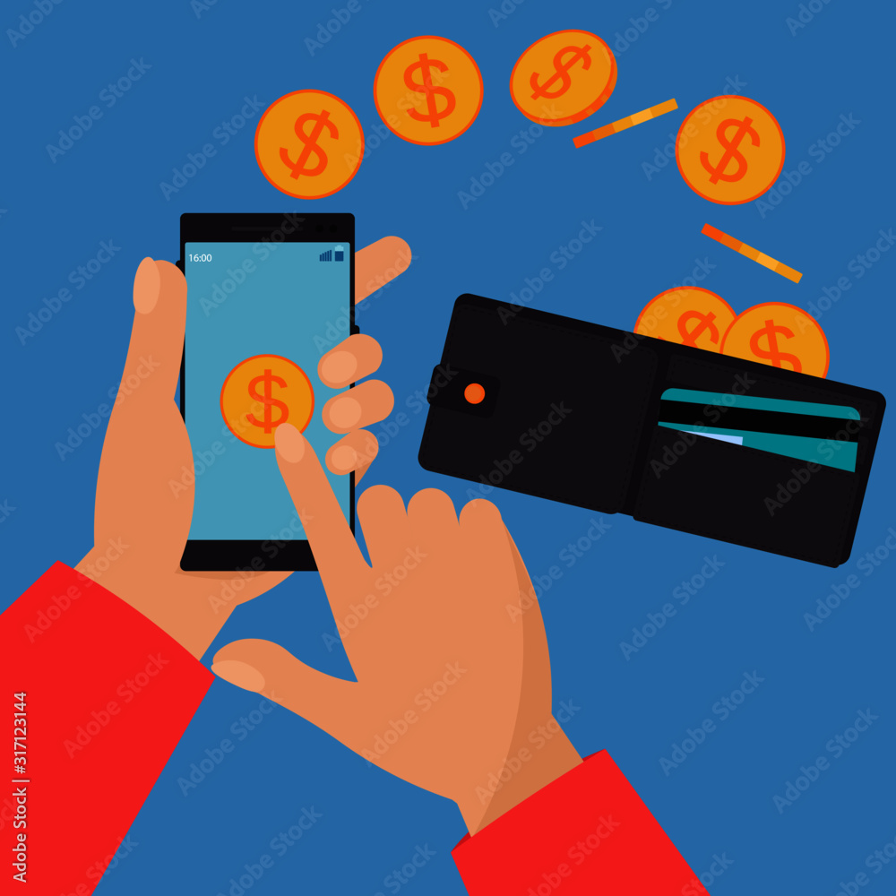 Send money via smartphone. Concept for mobile banking and online ...